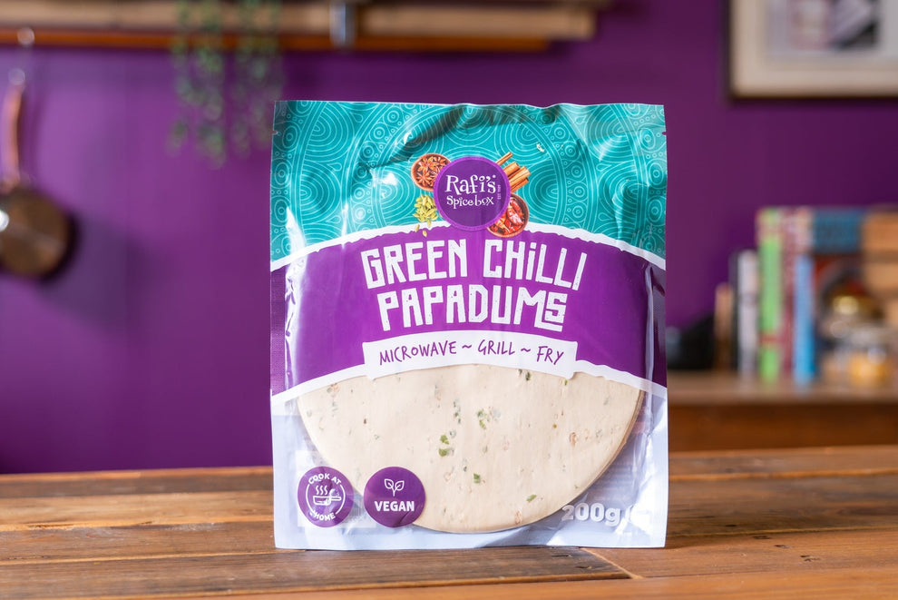 Green Chilli Papadums 200g – Rafi's Spicebox